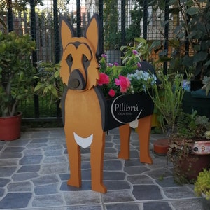 Pattern, German Shepherd Planter, Wood Planter, Animal Planter, Wooden ...
