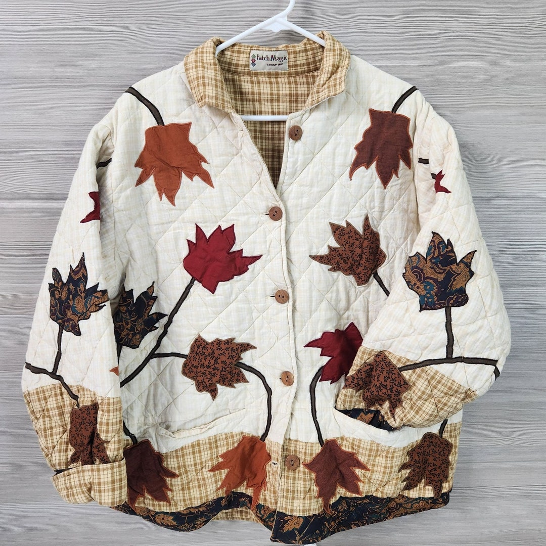 Vintage Patch Magic Patchwork Quilted Reversible Jacket Leaves Shacket ...