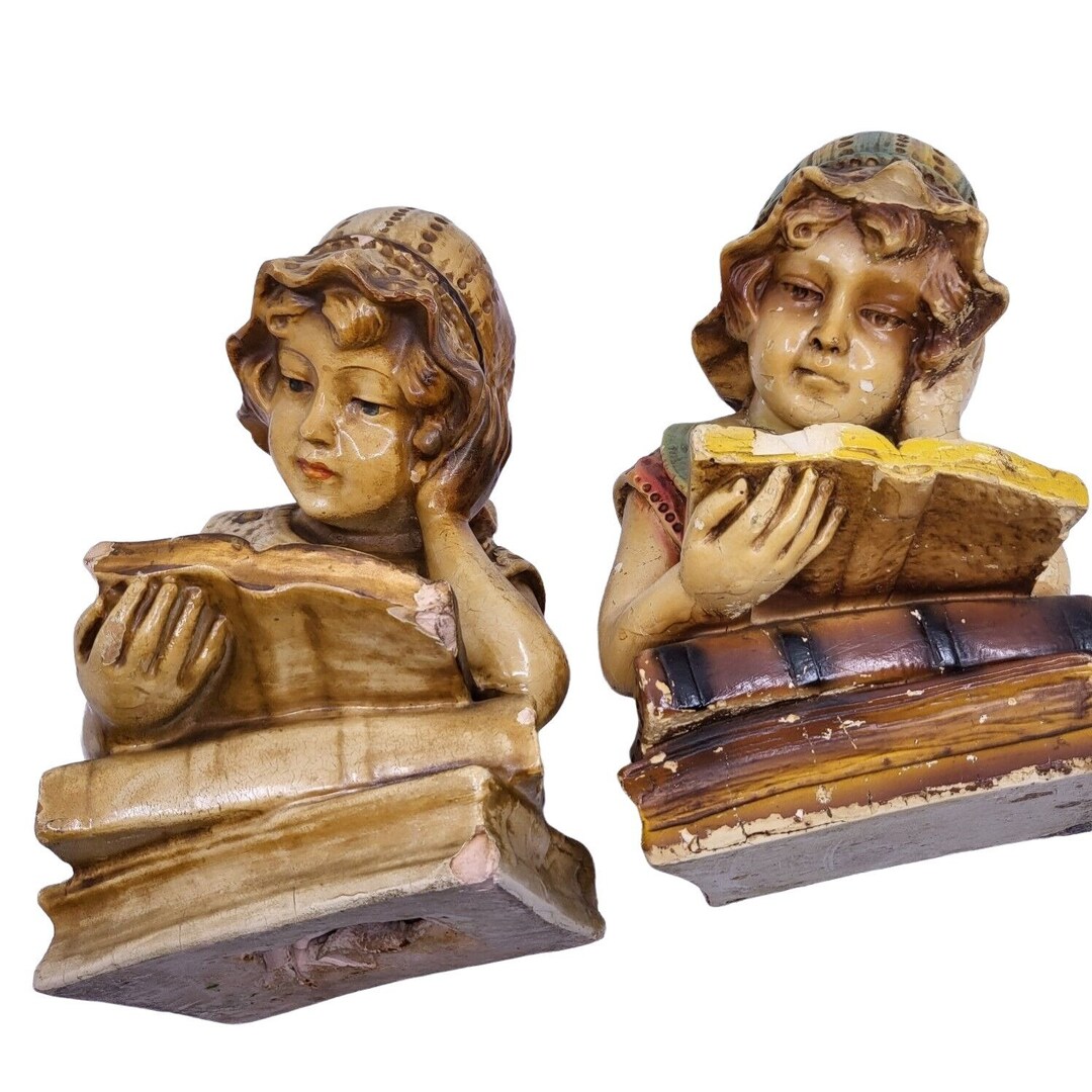 Lot of 2 Victorian Little Girl Reading Book Bonnet Dress - Etsy