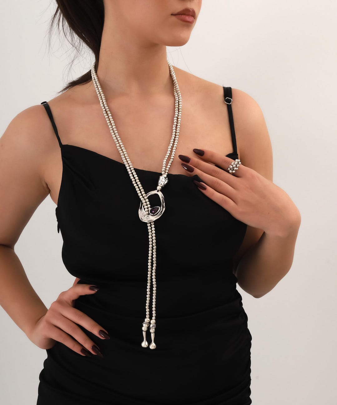 Silver Plated Boho Style Long Necklace and Ring Jewelry Set. Available ...