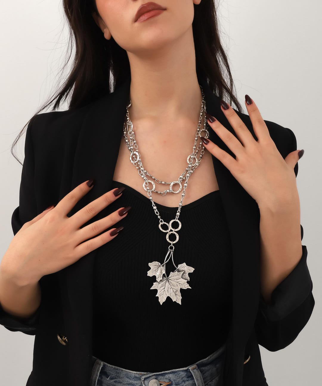 Silver Plated Leaf Shaped Handmade Long Necklace,boho Style - Etsy