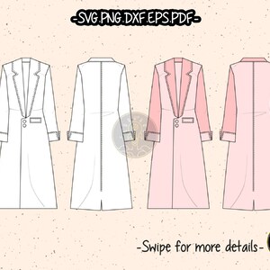 Trench Coat SVG Technical Flat Sketch Fashion CAD PDF Cut File Vector ...