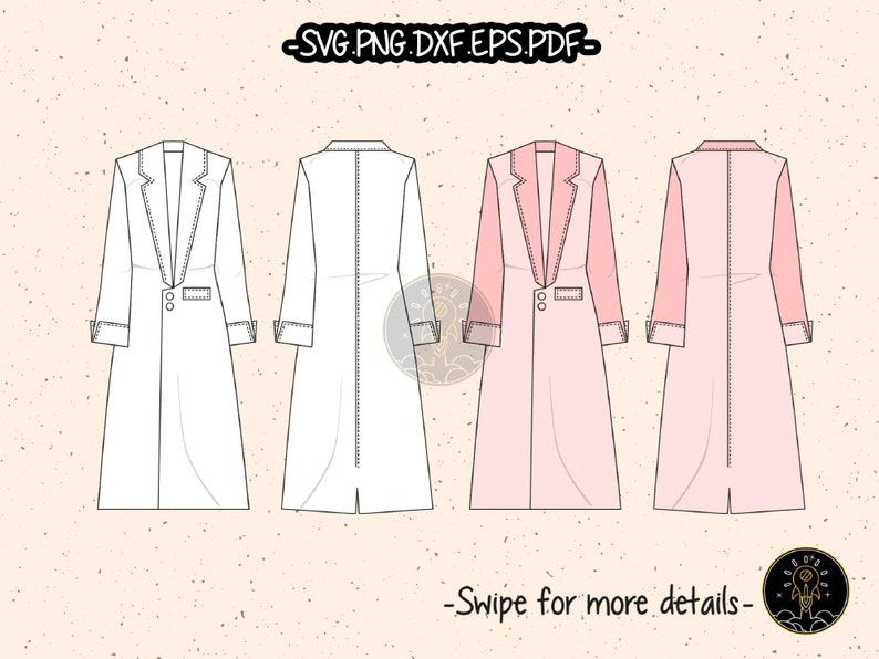 Trench Coat SVG Technical Flat Sketch Fashion CAD PDF Cut File - Etsy