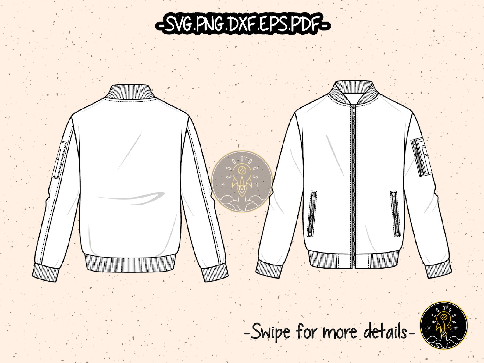 Bomber Jacket SVG CAD Technical Flat Design Sketch Fashion Pdf Eps Cut ...