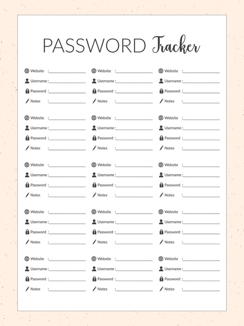 Password Tracker Printable Password Log Password Organizer - Etsy