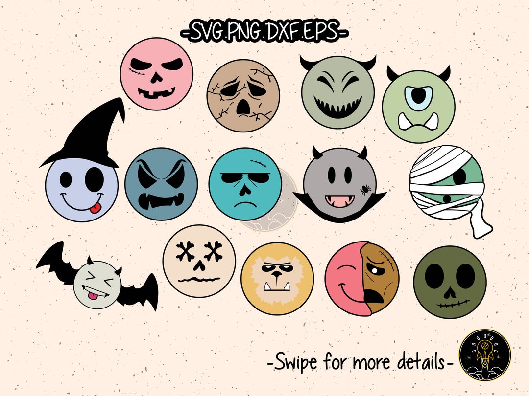 Monster Halloween Emoji SVG Bundle Cricut Cut File Clipart - Etsy