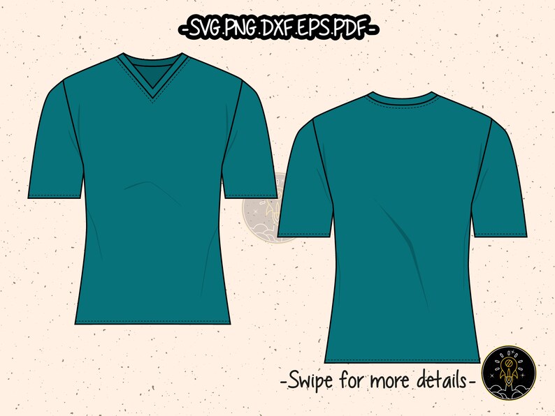 V-neck Shirt Template SVG Flat Clothing Sketch Fashion CAD PDF - Etsy