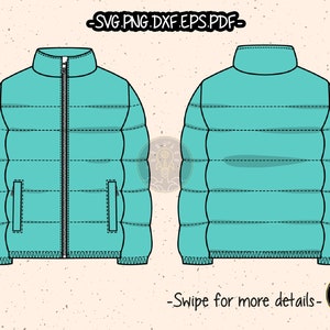 Puffer Jacket SVG CAD Technical Flat Sketch Fashion PDF Eps Cut File ...