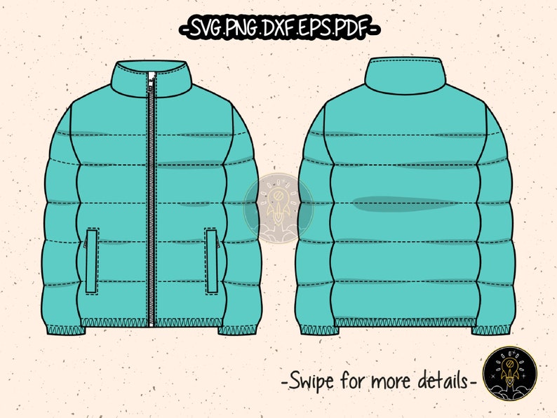 Puffer Jacket SVG CAD Technical Flat Sketch Fashion PDF Eps - Etsy