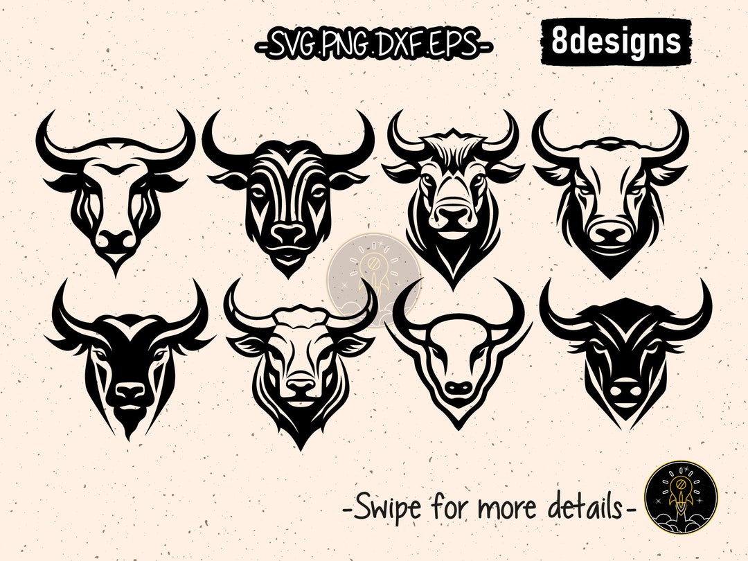 Bull Head SVG Animal Mascot Cut File Cricut Clipart Silhouette Cameo - Etsy