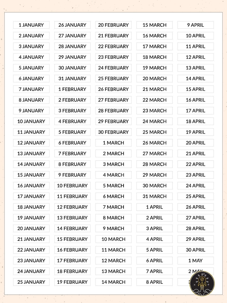 365 Days Printable Planner Stickers Date Stickers for Daily | Etsy
