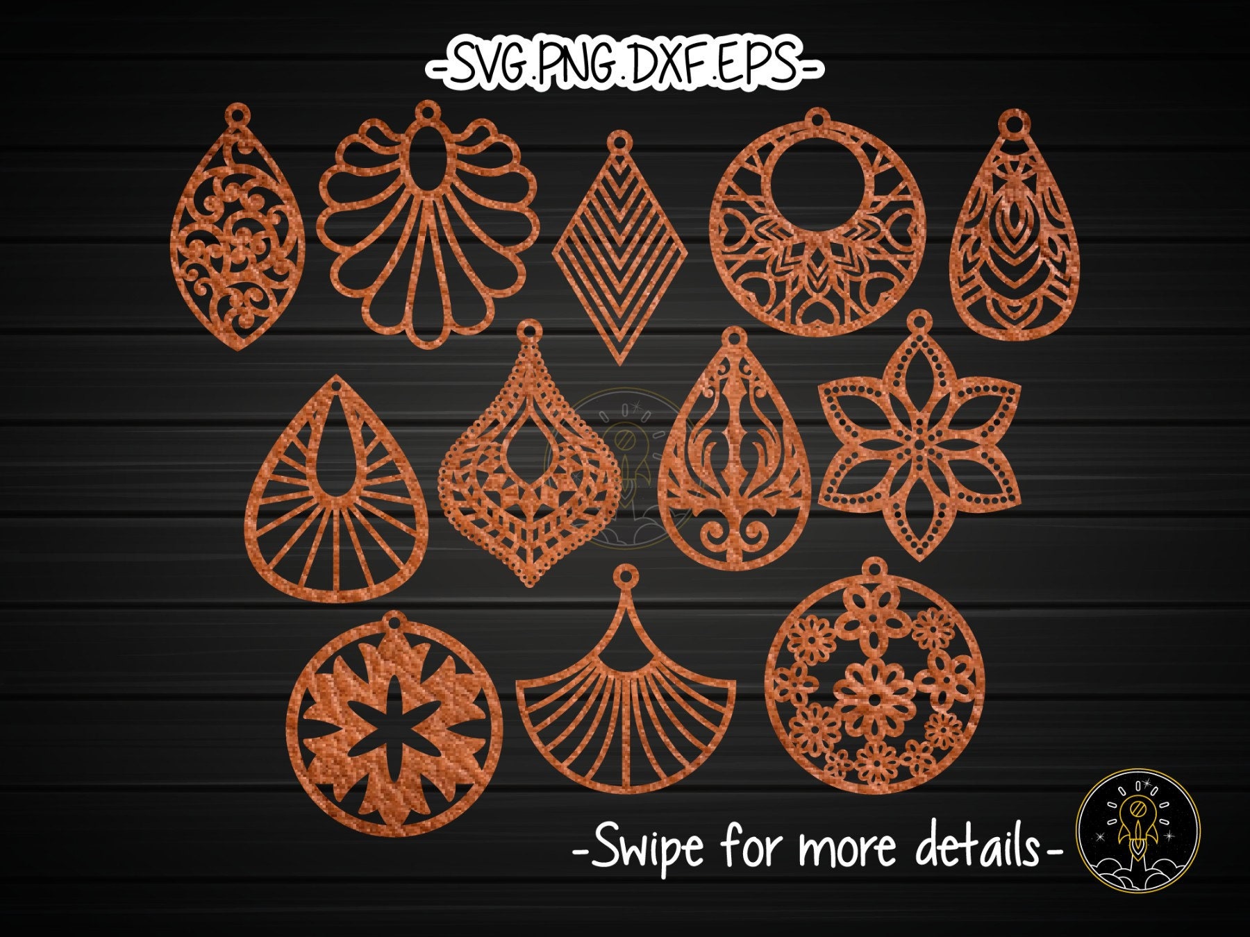 Teardrop Floral Earring Pendant Template SVG Laser Cut File - Etsy