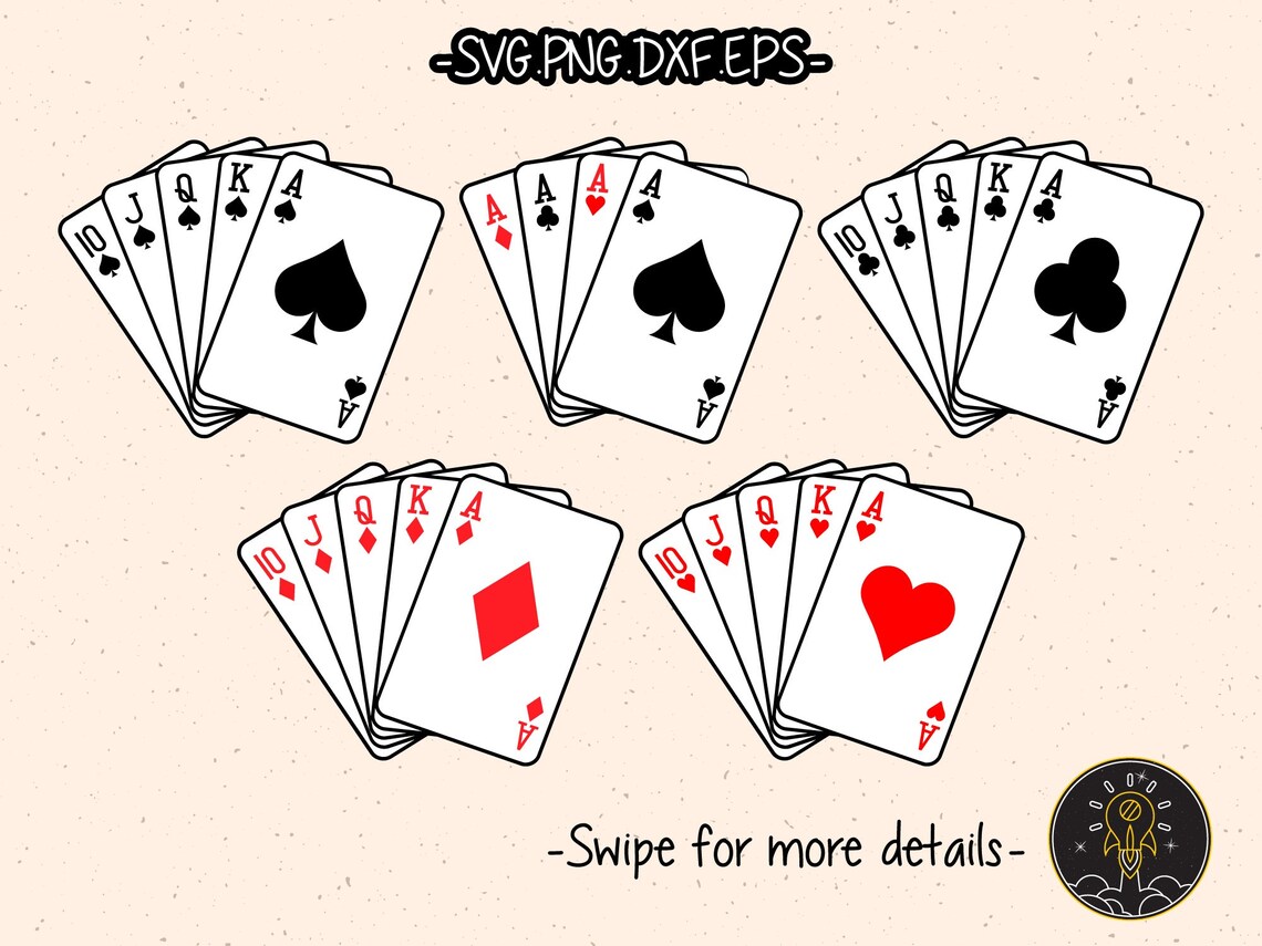 Ace Casino Playing Cards Royal Flush Poker SVG Cut File Cricut Clipart ...