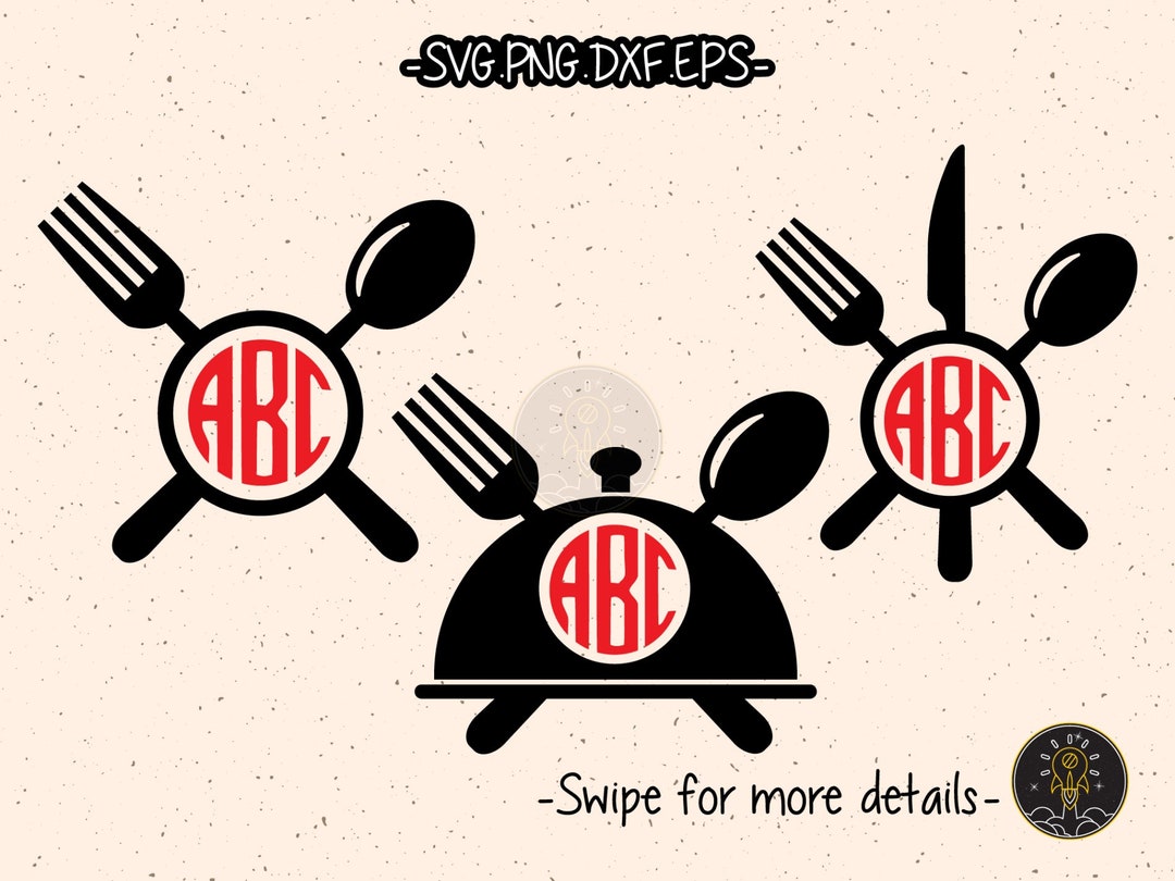 Kitchen Utensils Monogram Spoon Fork Knife SVG Cut File Cricut Clipart ...