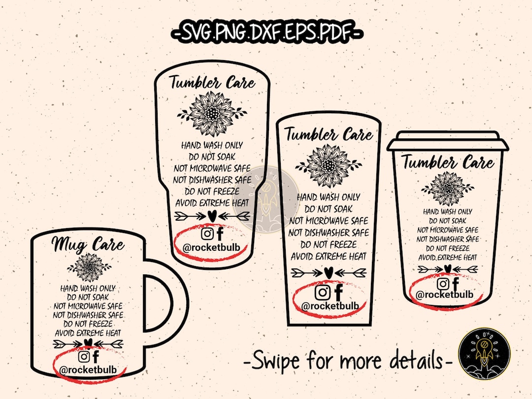 Tumbler Cup Care Instructions SVG: Mug & Tumbler Label Card (digital ...