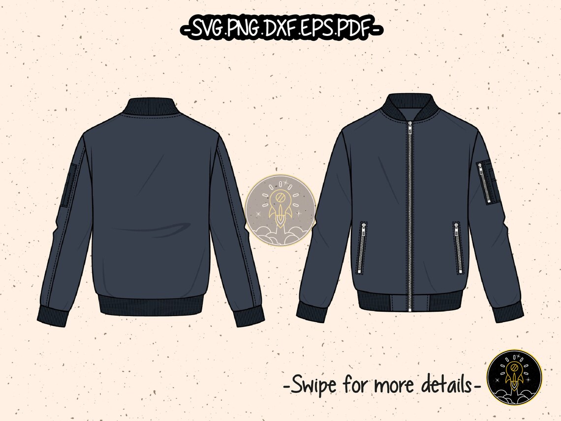 Bomber Jacket SVG CAD Technical Flat Design Sketch Fashion Pdf Eps Cut ...