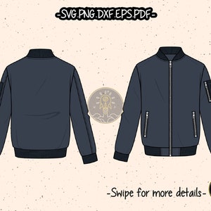 Bomber Jacket Technical Flat Sketch (svg, Pdf, Eps, Dxf) - Etsy