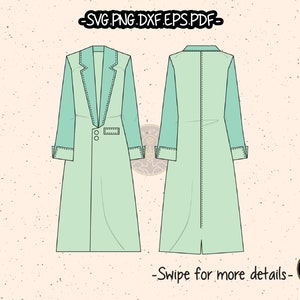 Trench Coat SVG Technical Flat Sketch Fashion CAD PDF Cut File Vector ...