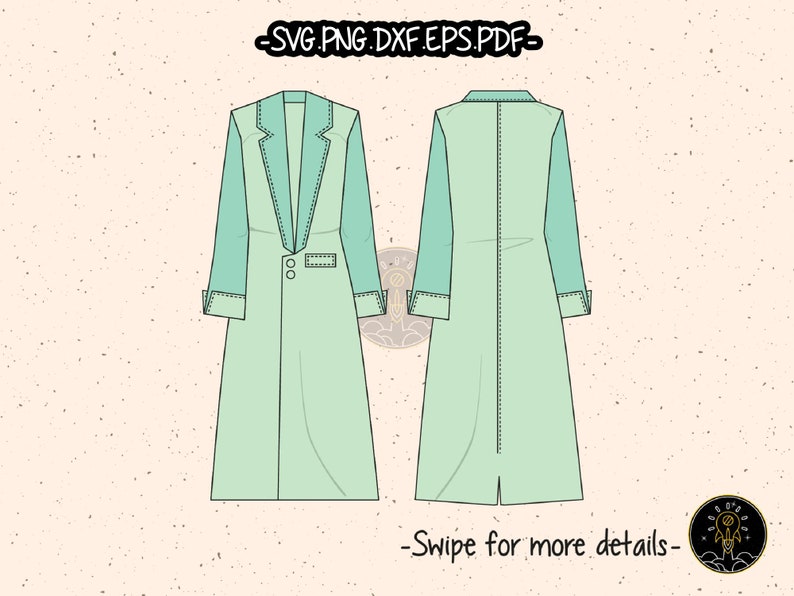 Trench Coat SVG Technical Flat Sketch Fashion CAD PDF Cut File - Etsy