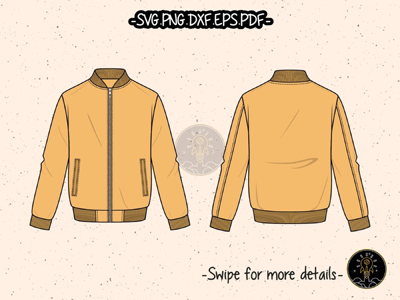 Bomber Jacket SVG CAD Technical Flat Sketch Fashion Pdf Eps - Etsy