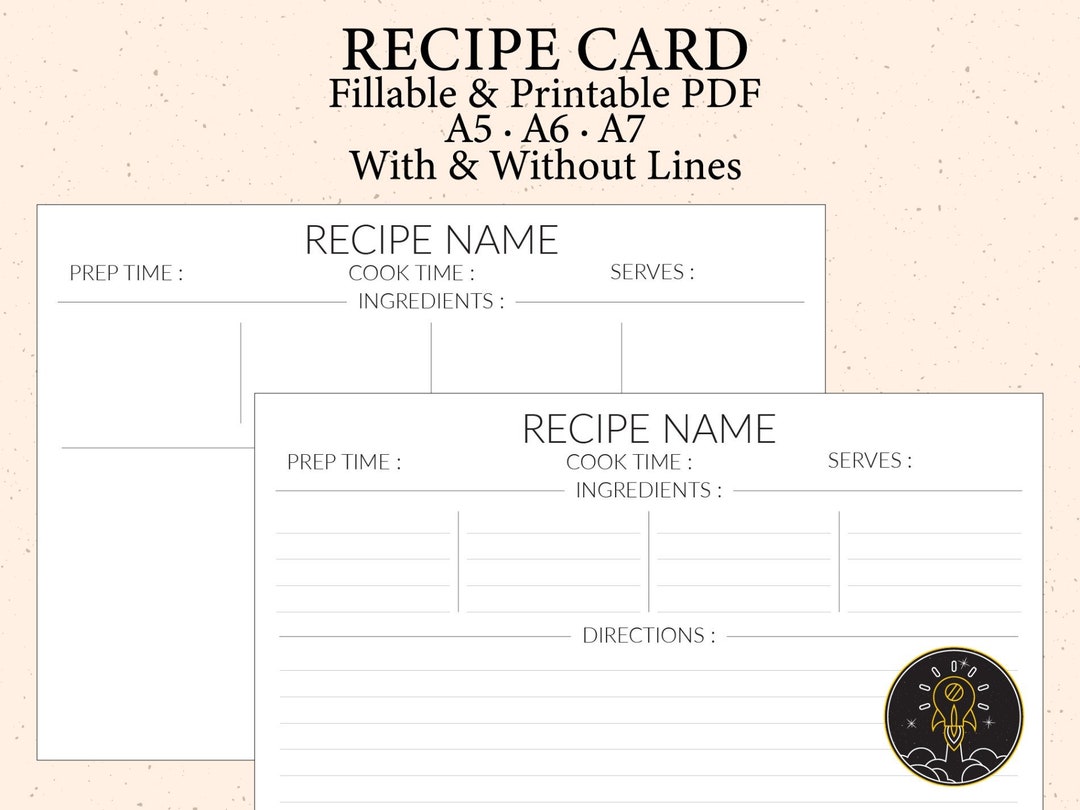 Blank Recipe Card Template Editable Printable PDF A5 A6 A7 - Etsy
