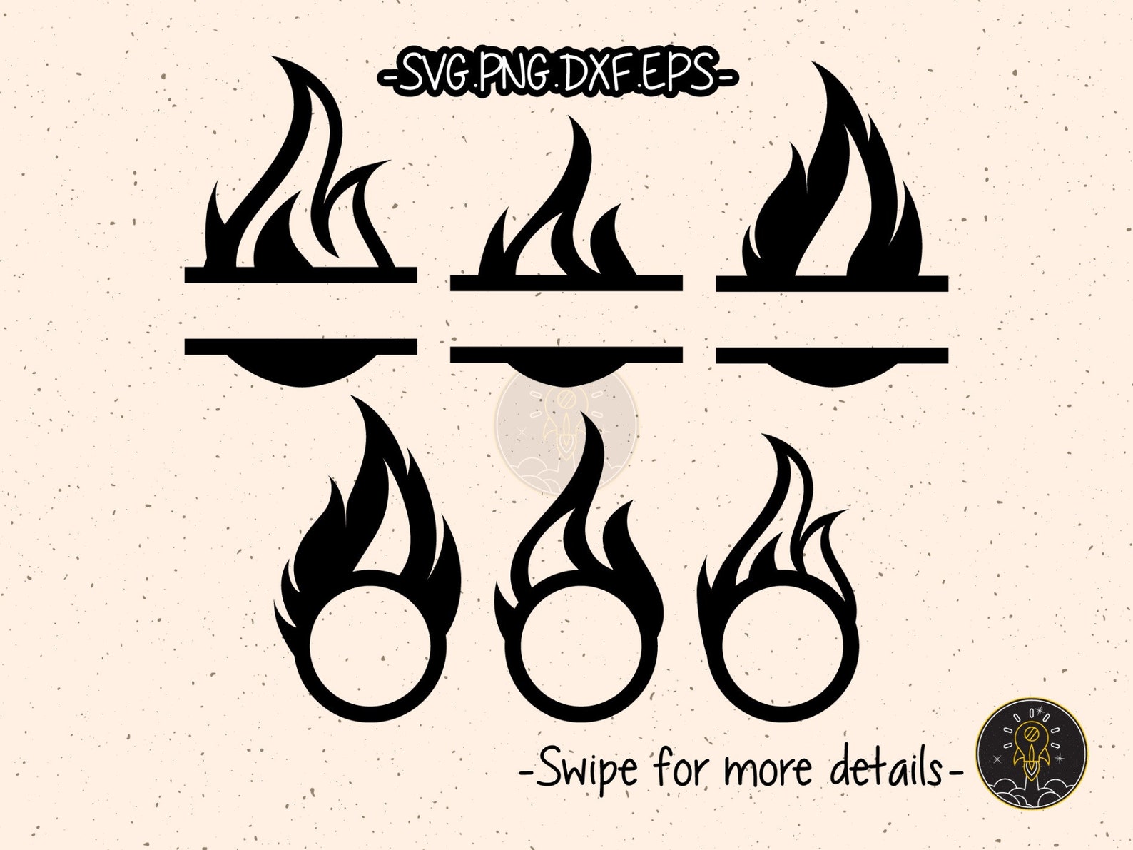 Flame Fire Burn Split Monogram Frame SVG Cut File Vector | Etsy