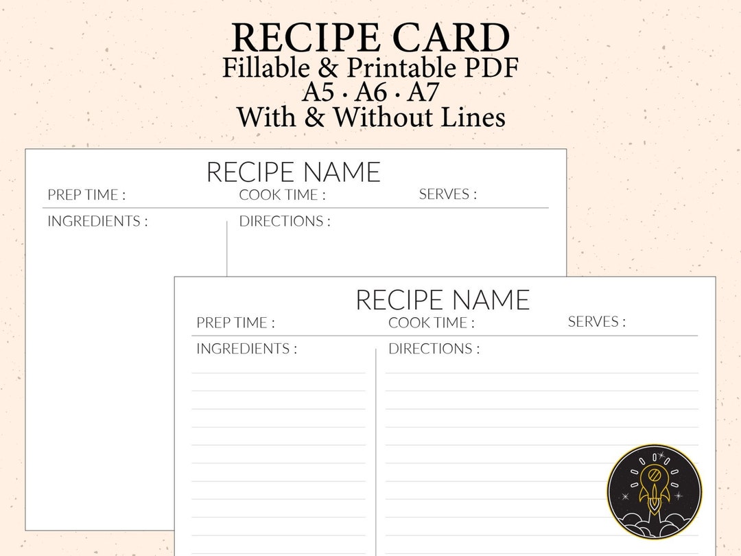 Simple Recipe Card Template Editable Printable PDF A5 A6 A7 - Etsy