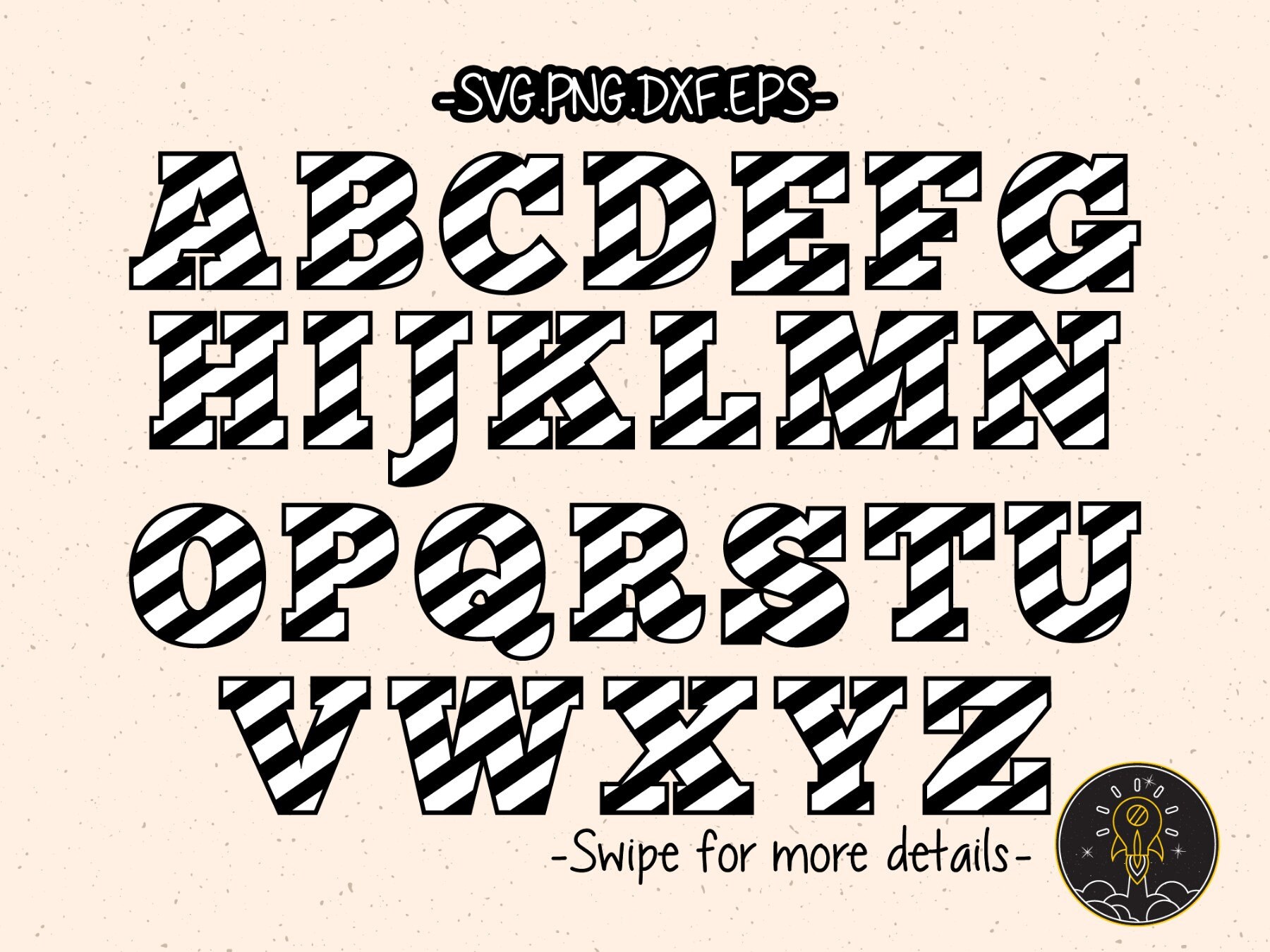 Striped Alphabet Number Letter Font SVG Cricut Cut File - Etsy