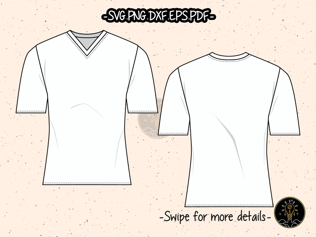 V-neck Shirt Template SVG Flat Clothing Sketch Fashion CAD PDF Cut File ...