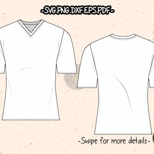 V-neck Shirt Template SVG Flat Clothing Sketch Fashion CAD PDF Cut File ...