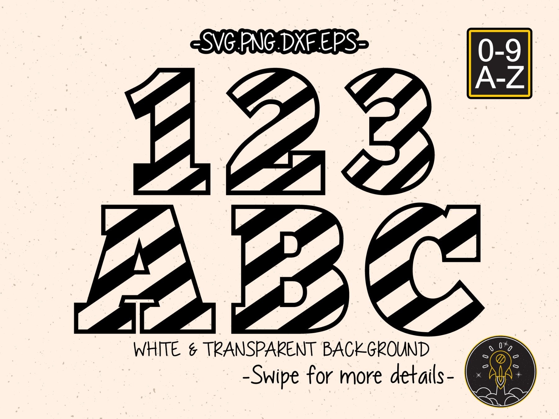 Striped Alphabet Number Letter Font SVG Cricut Cut File - Etsy