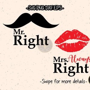 Mr Right Mrs Always Right Wedding Couple SVG Cut File Cricut Clipart - Etsy
