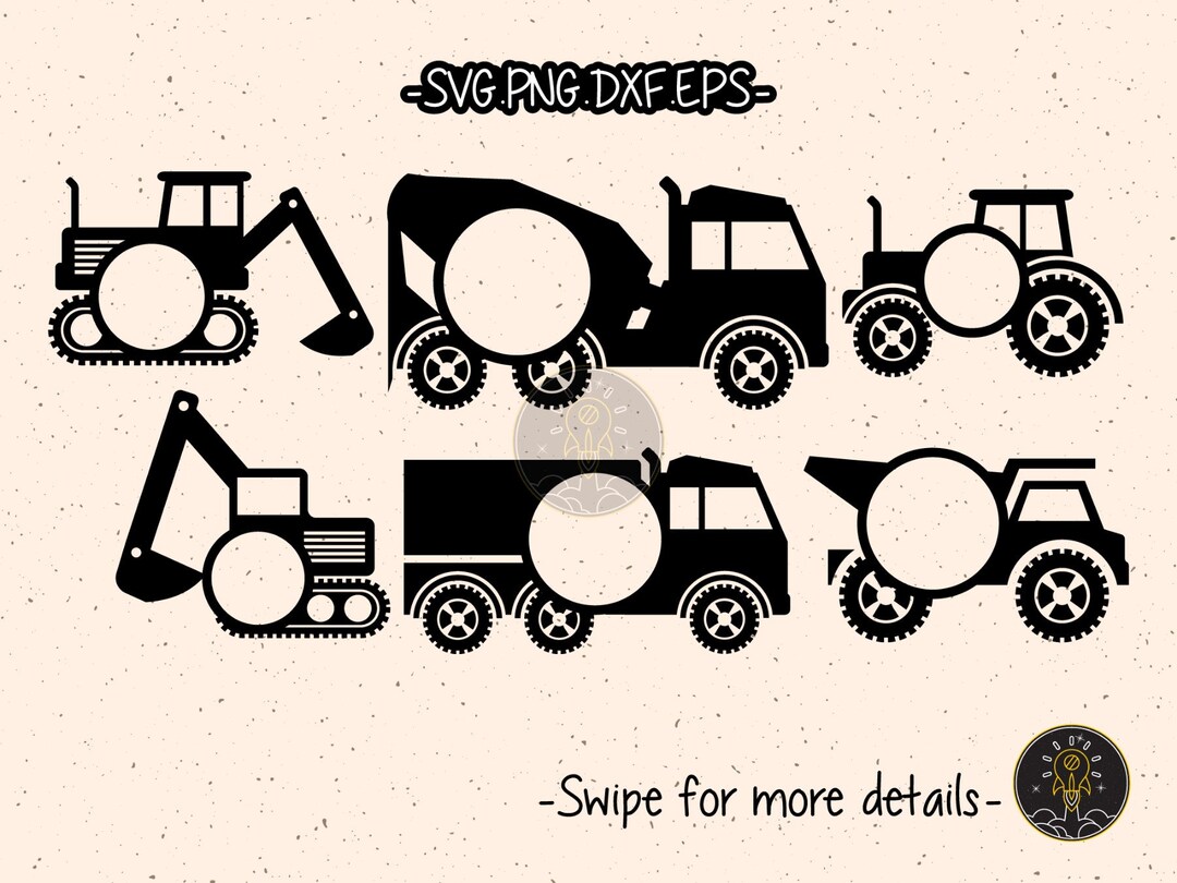 Construction Dump Truck Backhoe Crane Excavator Tractor Monogram SVG ...