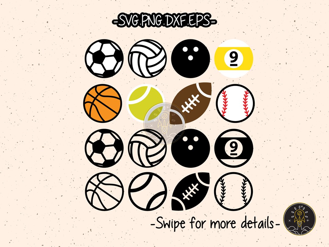 Sports Ball SVG Cut File: Football, Soccer, Baseball, Tennis (digital ...