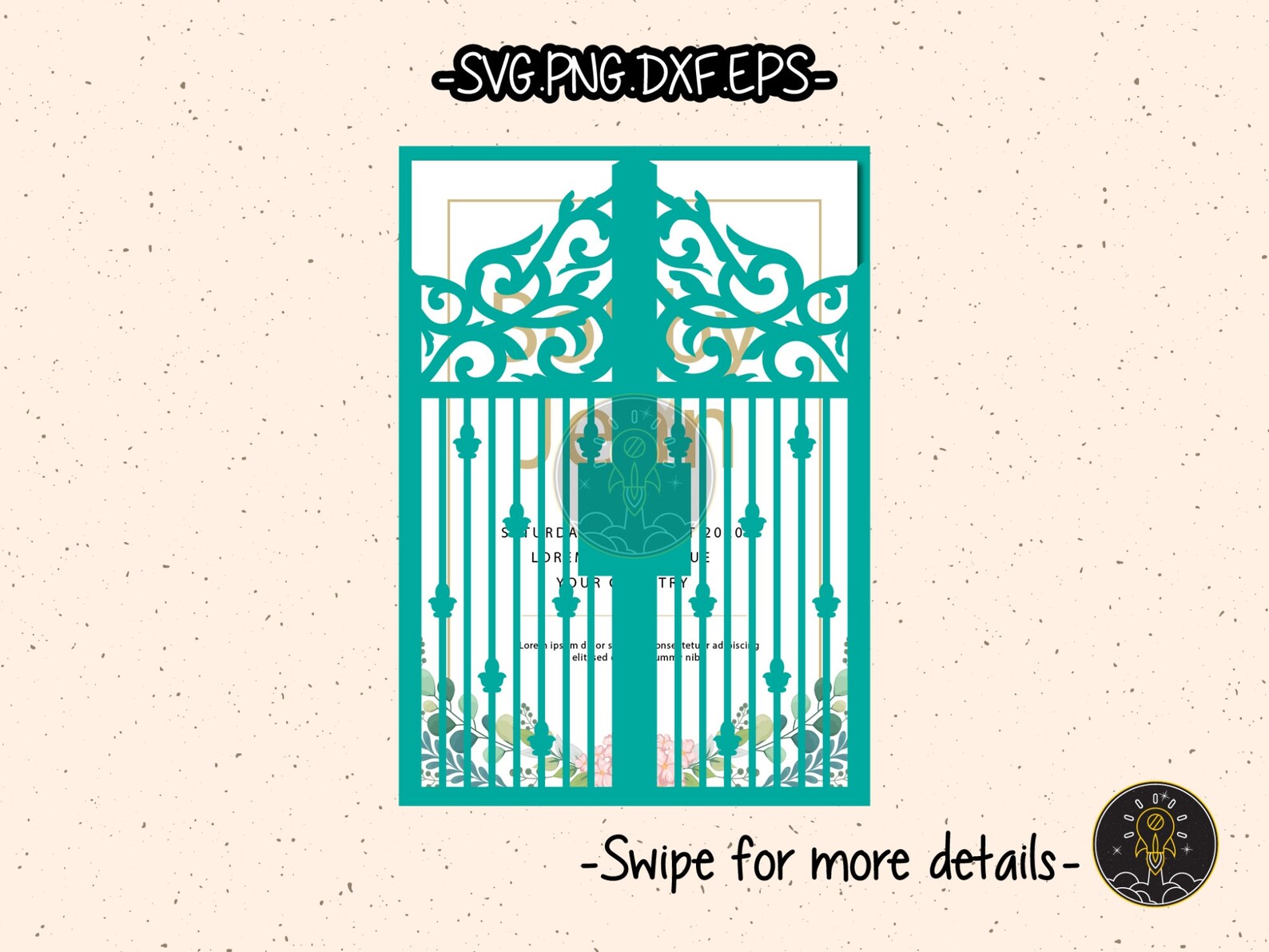 5x7 Gate Fold Lace Wedding Invitation Template SVG Laser Cut File ...