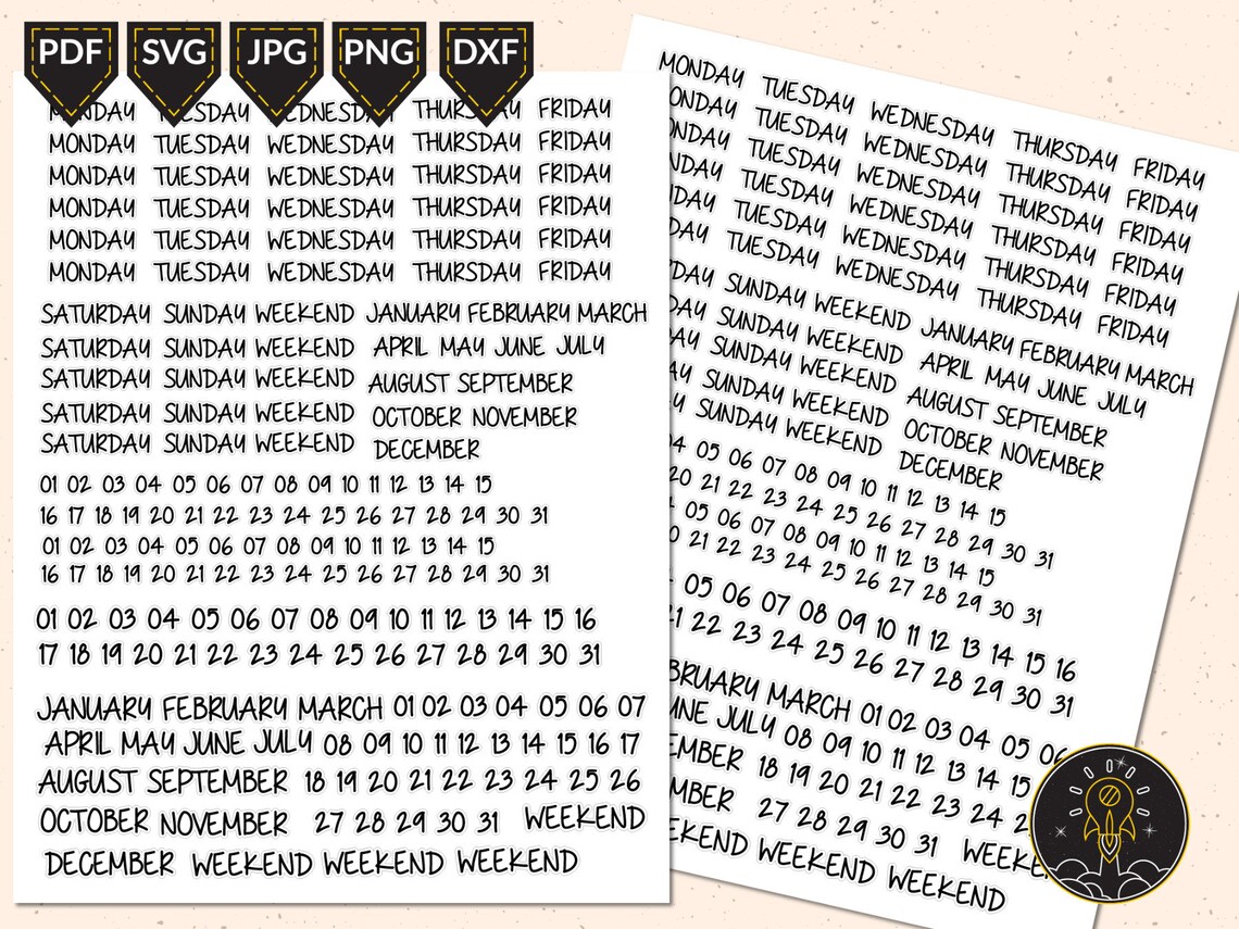 Printable Planner Daily Date & Day of the Week Bullet Journal - Etsy