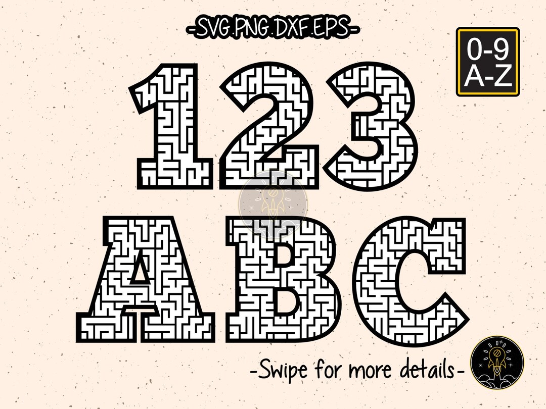 Maze Labyrinth Letter Font Alphabet Number SVG Cut File Cricut Clipart ...