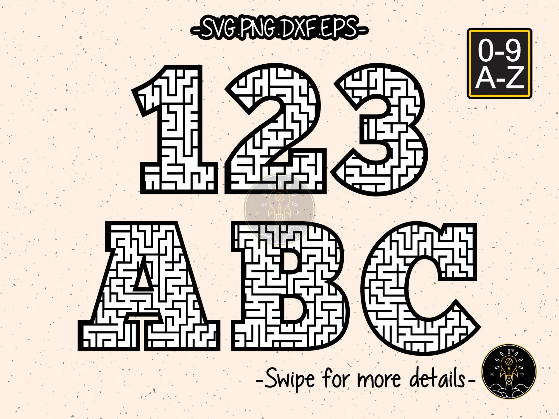 Maze Labyrinth Letter Font Alphabet Numbers SVG Cut File | Etsy
