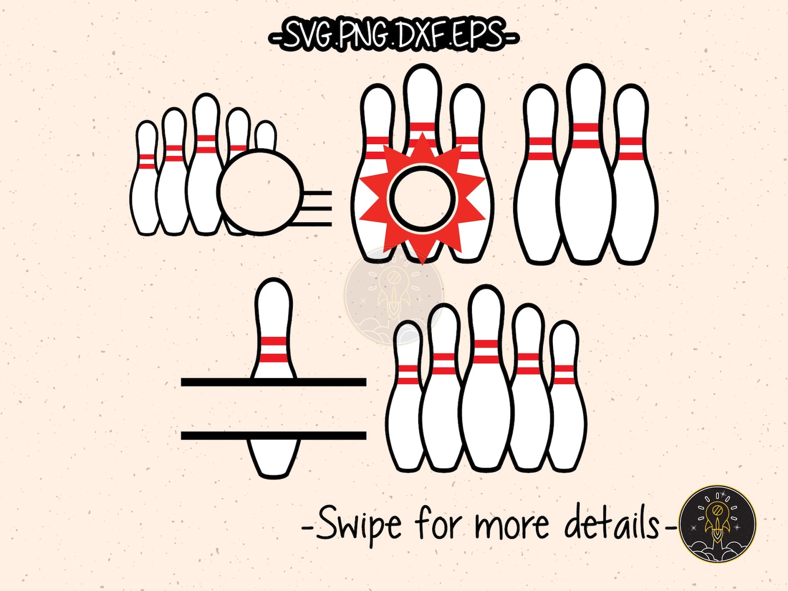 Bowling Split Monogram Frame SVG Cricut Cut File Clipart - Etsy