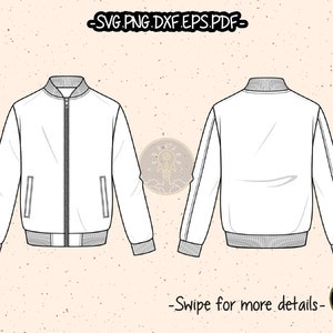 Bomber Jacket SVG CAD Technical Flat Sketch Fashion Pdf Eps Cut File ...