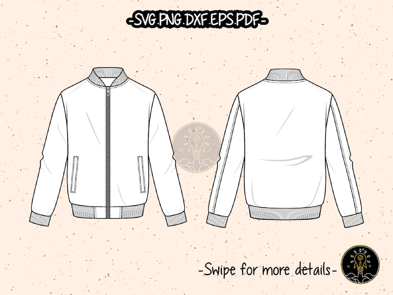 Bomber Jacket SVG CAD Technical Flat Sketch Fashion Pdf Eps - Etsy