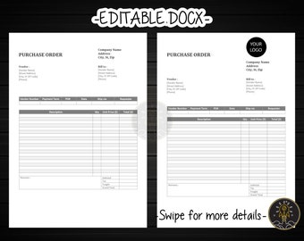 Purchase Order Template | 4 Color Options | Zip File | EDITABLE ...