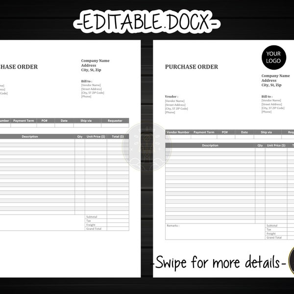 Word Purchase Order Template - Etsy