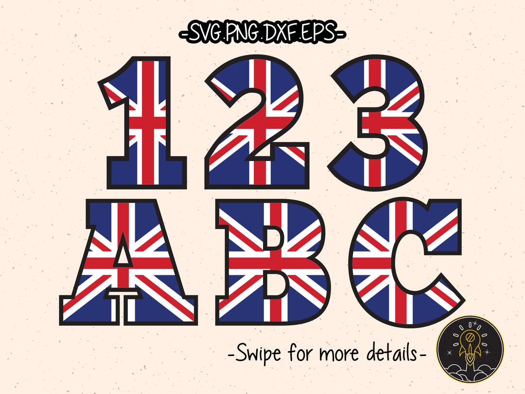 United Kingdom Union Jack Flag Number Letter Font Alphabet SVG Cricut ...
