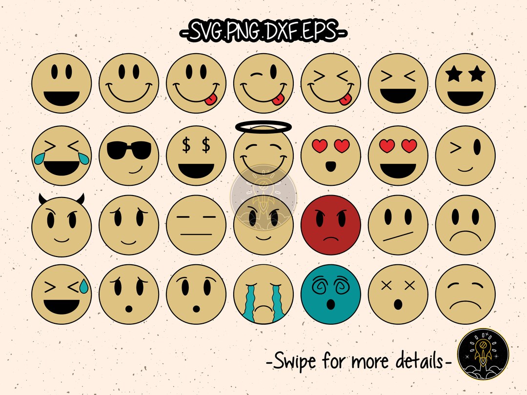 Vintage Retro Emoji Face Bundle SVG Cricut Cut File Clipart - Etsy
