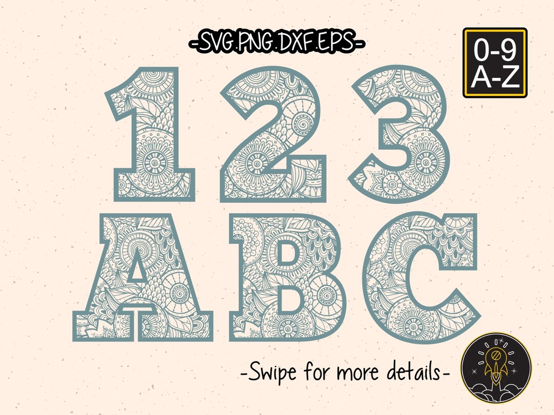 Floral Zentangle Mandala Number Letter Font Alphabet SVG Cricut Cut ...
