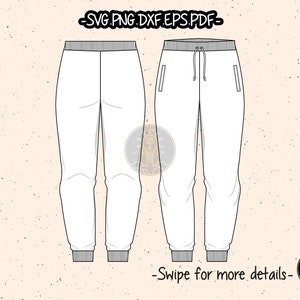 Long Jogger Pants SVG CAD Technical Flat Sketch Fashion PDF Eps Cut ...