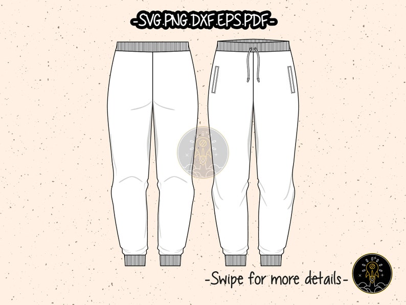 Long Jogger Pants SVG CAD Technical Flat Sketch Fashion PDF Eps Cut ...