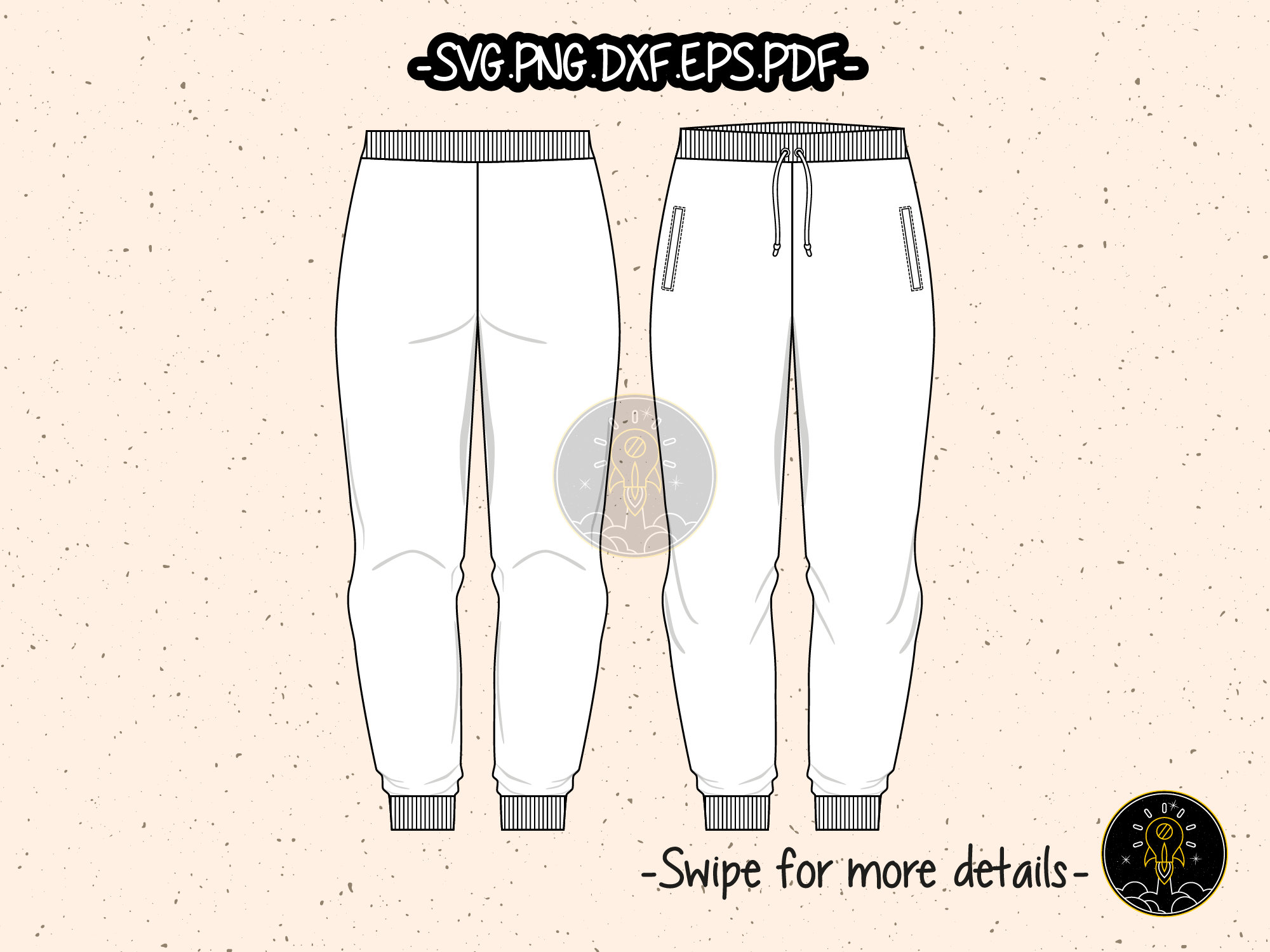 Long Jogger Pants SVG CAD Technical Flat Sketch Fashion PDF - Etsy
