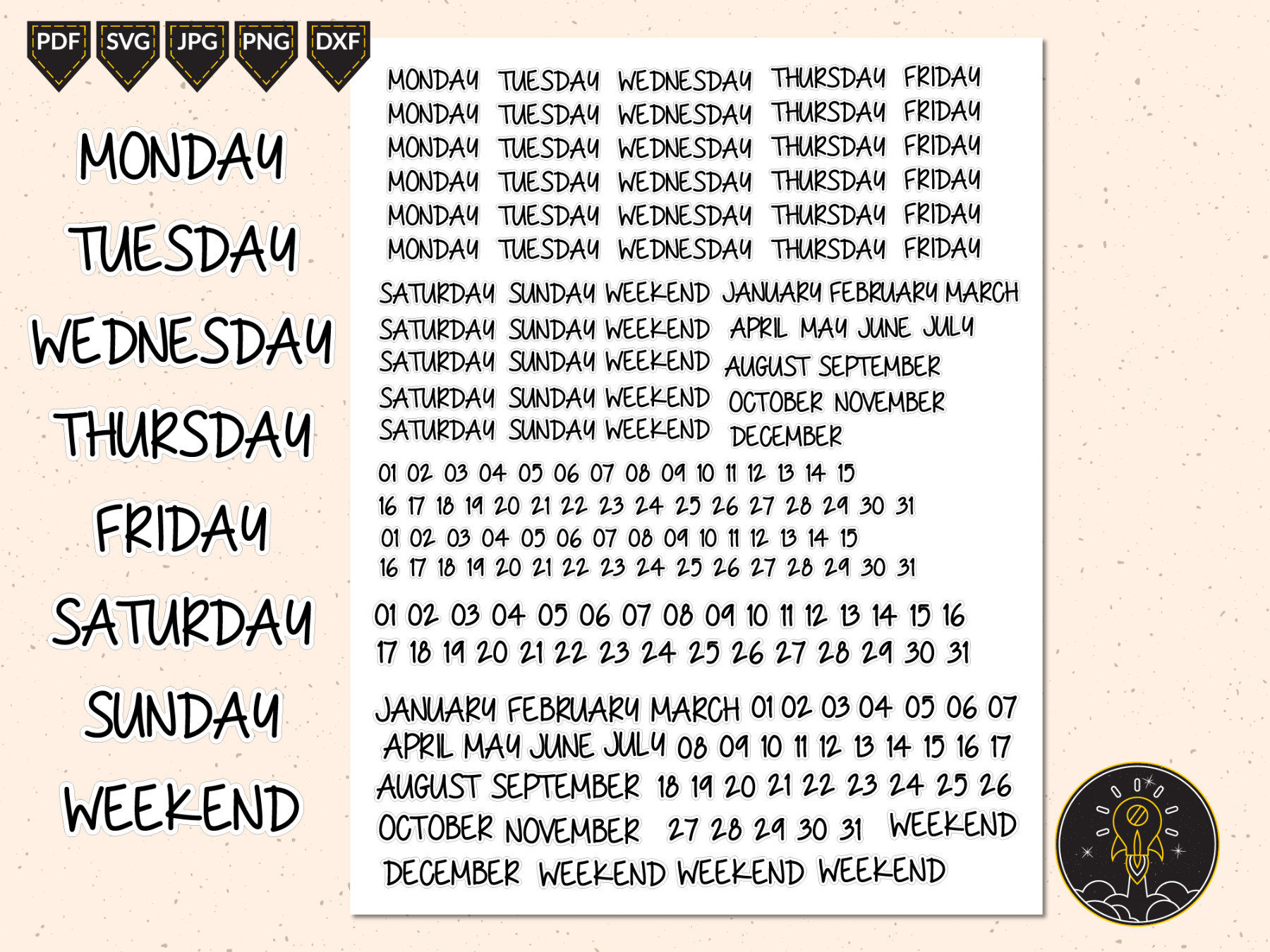 Printable Planner Daily Date & Day of the Week Bullet Journal - Etsy